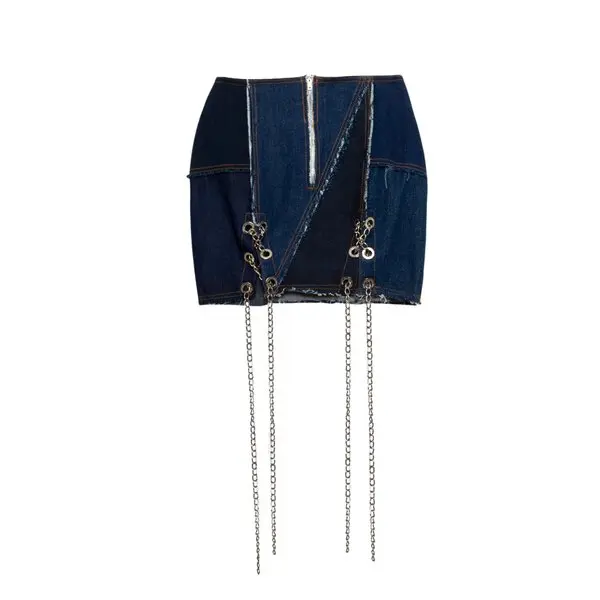 PALOMA LIRA Upcycled Denim Patchwork Skirt - Blue