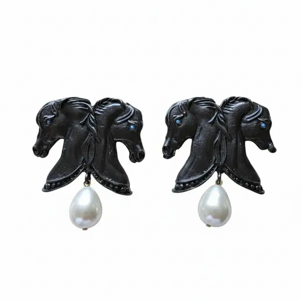 SILVER & ELEGANT The Majorca Pearl Equestrian Studs - Grey