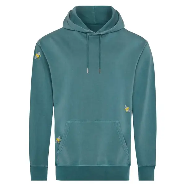 INGMARSON Bee Embroidered Organic Cotton Hoodie Teal - Green