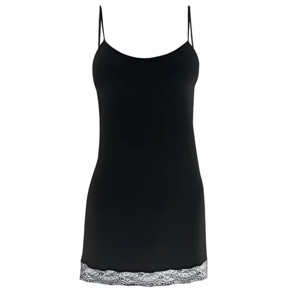 ZD ZERO DEFECTS Afrodita Cuff Lace Spaghetti Top – Soy Fiber Comfort Color - Black