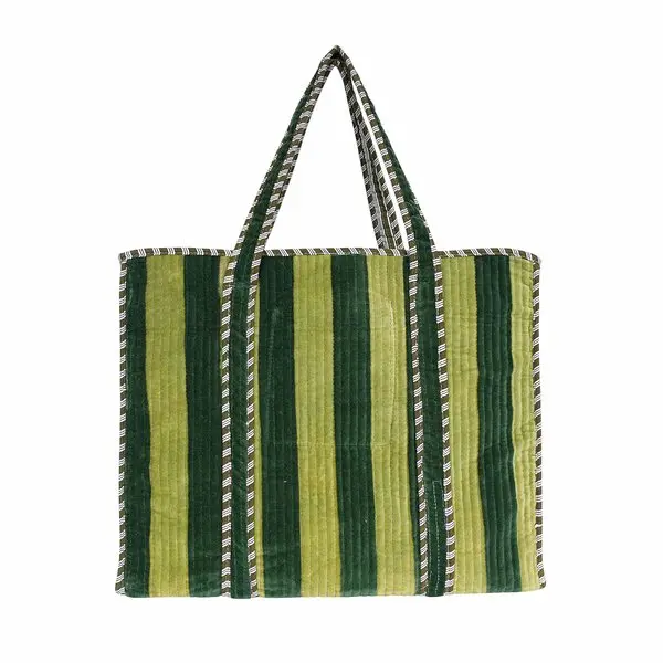 CYC The Striped Velvet Tote - Green