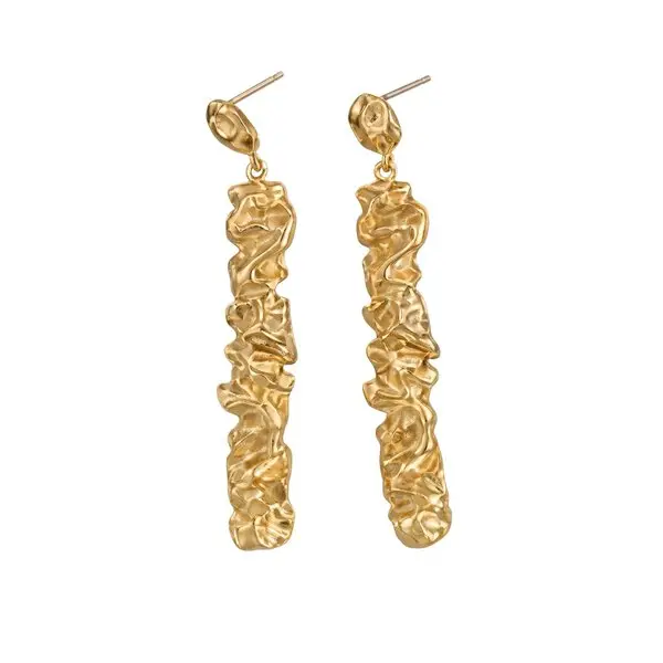 LINYA JEWELLERY Sculptra Textured Long Sterling Silver & Plated Earrings - Gold