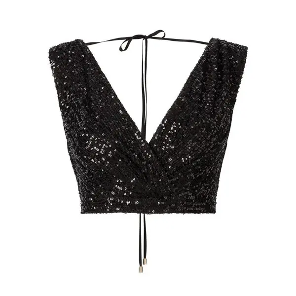 LITA COUTURE Sequin V-neck Top - Black