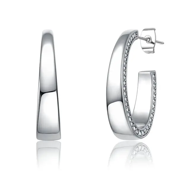 GENEVIVE Sterling Silver With Cubic Zirconia Tapered ¾ C-hoop Earrings - White