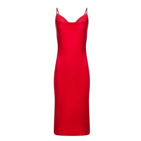 URBAN TOUCH Cowl Neck Satin Slip Cami Midi Dress _ - Red