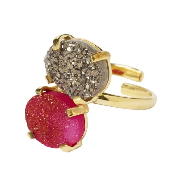 YAA YAA LONDON Pink / Silver Colourpop Lux Adjustable Ring Pewter/raspberry - Pink/silver