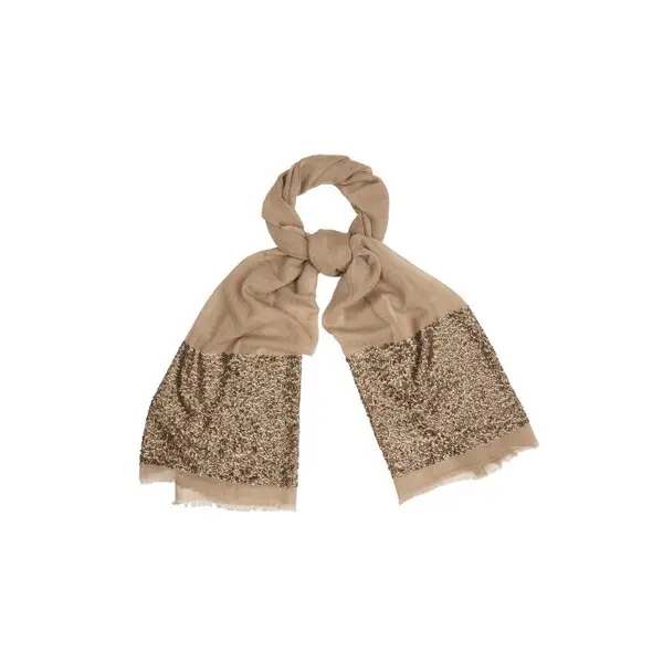 Saachi Wool Sparkle Beige Scarf - Brown