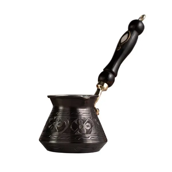ANATOLIACRAFT Handmade Solid Dark Copper Turkish Coffee Pot Wooden Handle - Black