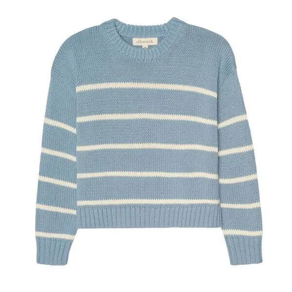 ELLSWORTH + IVEY Elena Crewneck Sweater Denim And Ivory - Blue