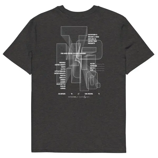 ANCHOR & CREW Heather Gustatory Tokyo Coffee Scene Organic Cotton Embroidered T-shirt - Black