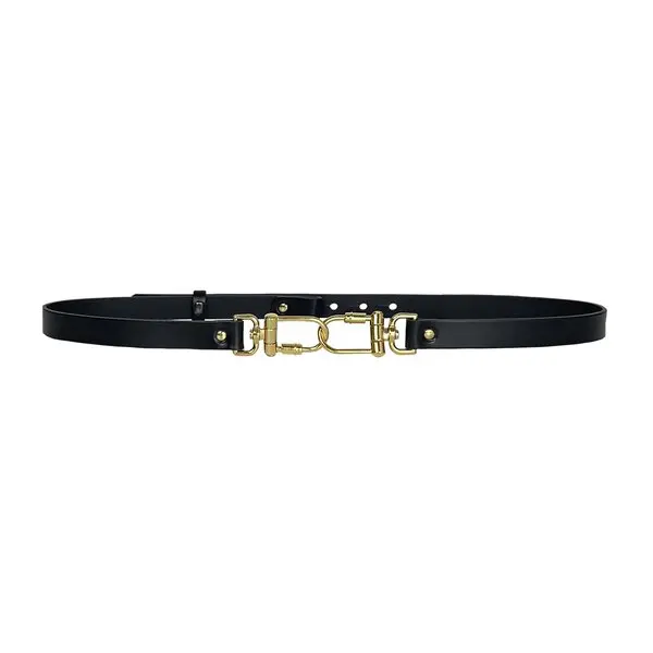 HAUTE CUIR Carabiners Skinny Leather Belt - Black
