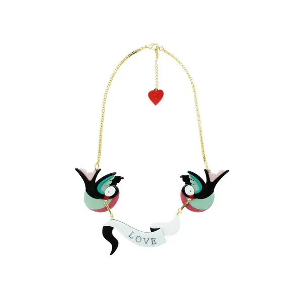 GISSA BICALHO Handmade Acrylic Necklacce Swallows And Ribbon - Green