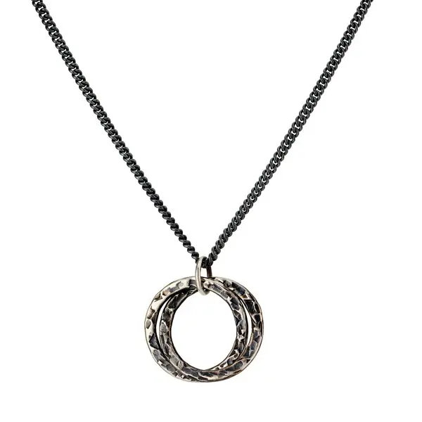 POSH TOTTY DESIGNS Grey / Silver Oxidised Sterling Silver Textured Interlinking Hoops Necklace - Grey/silver