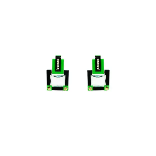 GISSA BICALHO Handmade Acrylic Earring M Deco Rectangular Cut Stone - Green