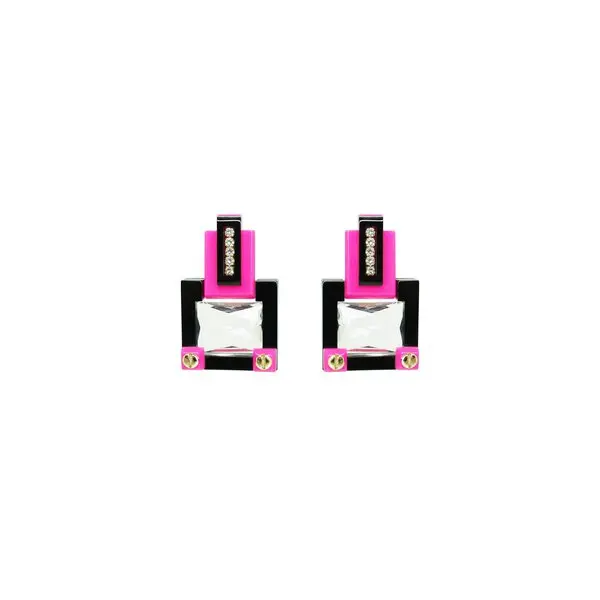 GISSA BICALHO Handmade Acrylic Earring M Deco Rectangular Cut Stone - Pink