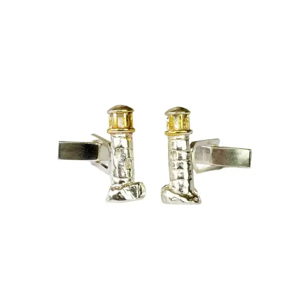 SIMON KEMP JEWELLERS Lighthouse Cufflinks In Solid Sterling And Eighteen Carat Gold Vermeil - Silver