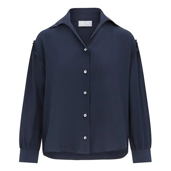 AUGURI Navy Silk Shirt - Blue