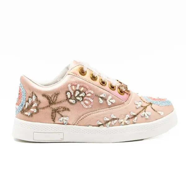 RETTROSE Cora Luxury Satin Handmade Embellished Tennis Shoe - Pink