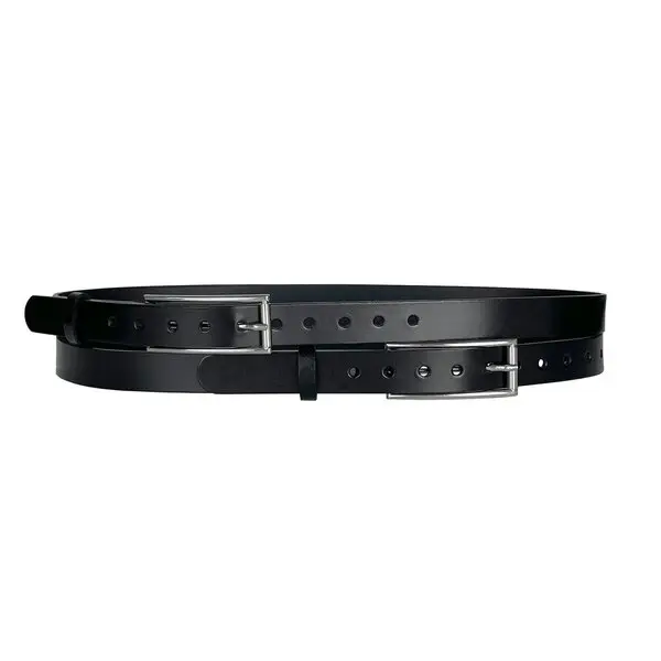 HAUTE CUIR Double Buckle Leather Belt - Black
