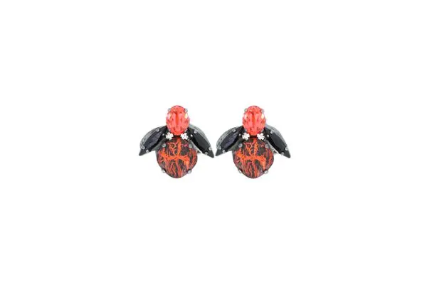VICKISARGE The Spooky Bee Earrings In Oxidised Silver Pierced - Orange