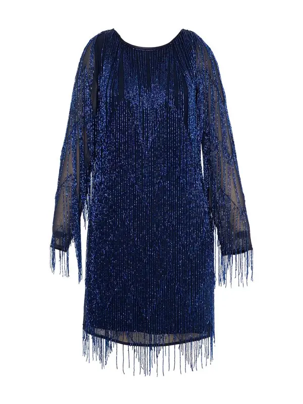 ROSE & NANCY Janey Black Beaded Fringe Mini Dress - Blue