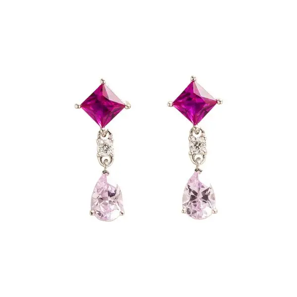 JUVETTI  Silver / White / Pink Ori White Gold Earrings Pink Sapphire & Diamond - Silver/white/pink