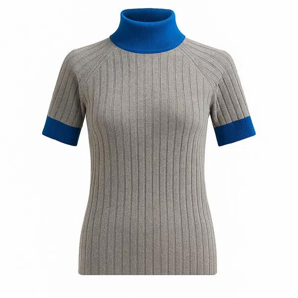 BEIRA Grey / Blue Astrid Merino & Cashmere ¾ Sleeve Polo Neck Top In Grey & Blue - Grey/blue