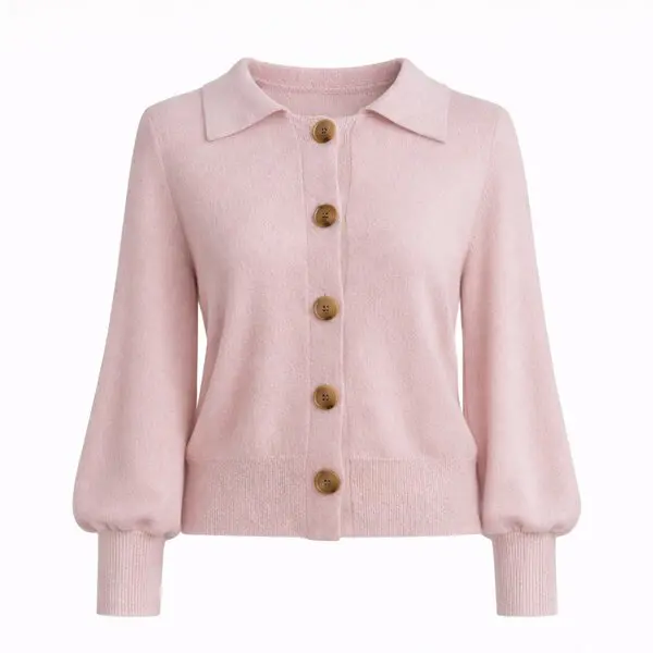 FIORA MUSE Balloon Sleeve Cashmere Cardigan - Pink