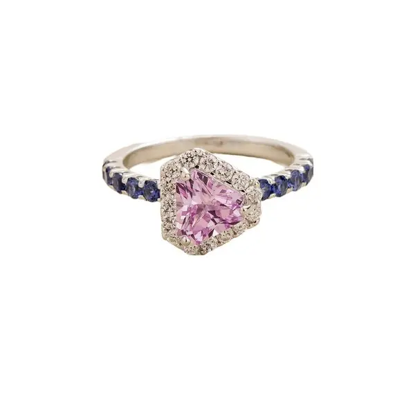 JUVETTI  Orange / Silver / Blue Diana Ring In Pink Sapphire, Diamond & Blue Sapphire - Orange/silver/blue