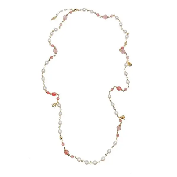FARRA Watermelon Quartz With Freshwater Pearls Multi-way Necklace