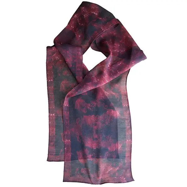 BABS BOUTIQUE NYC Black / Red Silk Georgette Red Coral Print Scarf - Black/red