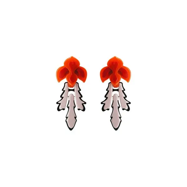 GISSA BICALHO Handmade Acrylic Earring Orchids And Leaves - Orange