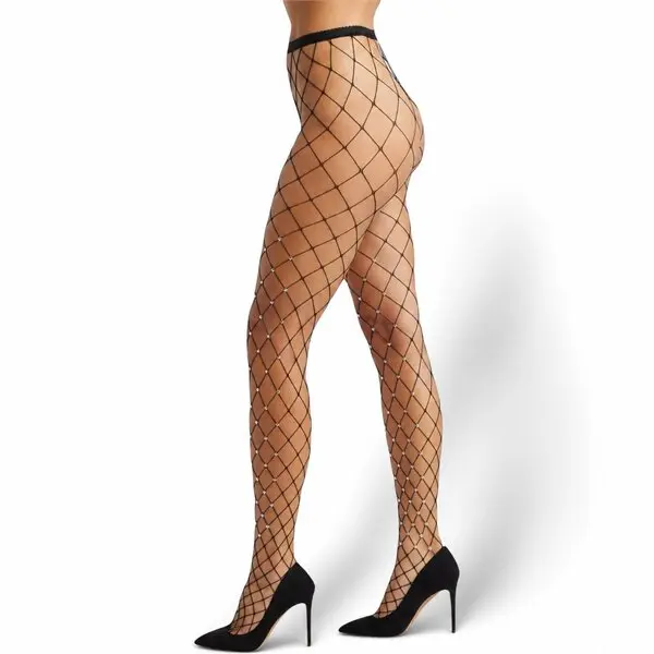 HIGH HEEL JUNGLE BY KATHRYN EISMAN Star Struck Fishnet Tights - Black