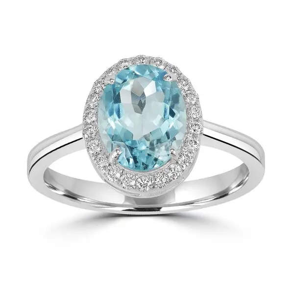 ARTISAN White / Blue Oval -cut Aquamarine & Diamond Halo Ring In 18k White Gold - White/blue