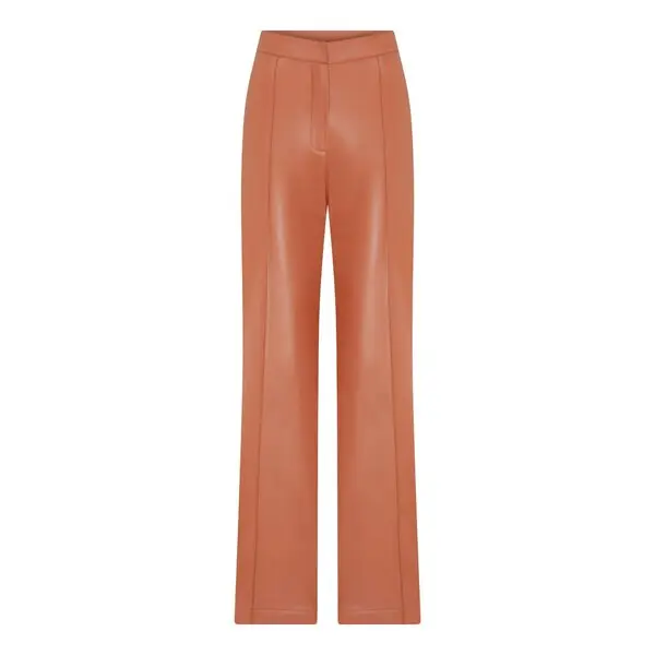 NAZLI CEREN Alba Vegan Leather Wide-leg Trousers - Brown