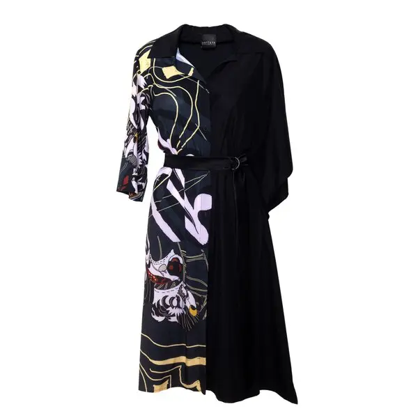 ARTISTA Bath Yin Asymmetric Printed Dress - Black