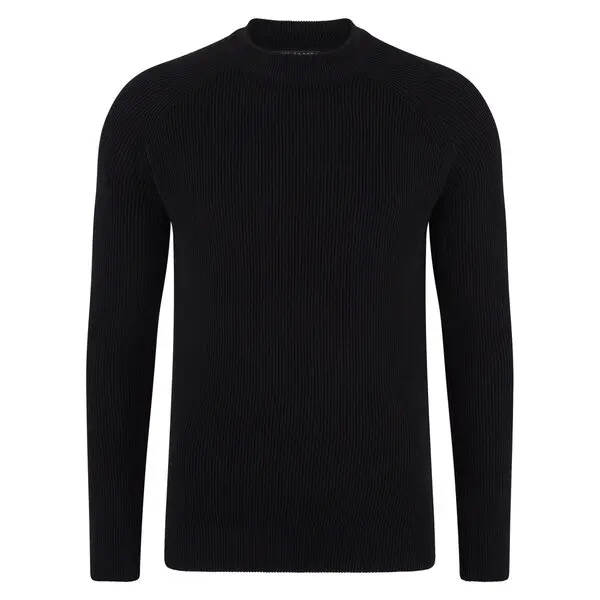 PAUL JAMES KNITWEAR Midweight Cotton Byrne Ribbed Mock Turtle Neck Jumper - Black