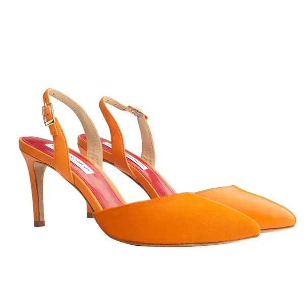 ROSAMUND MUIR LONDON Augusta Duo-texture Slingback Heels - Orange