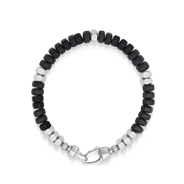 NIALAYA JEWELRY Black / Silver Hexagon Beaded Bracelet With Black Onyx And Silver - Black/silver