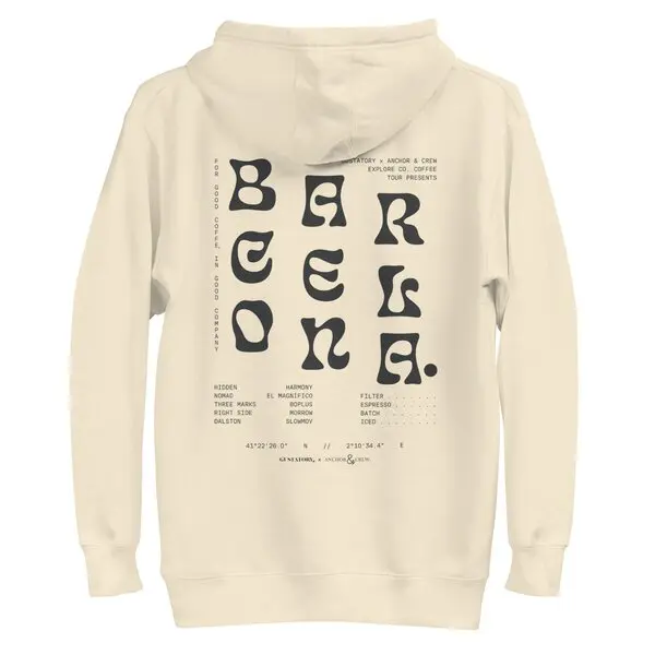 ANCHOR & CREW Neutrals Natural Gustatory Barcelona Coffee Scene Cotton Blend Embroidered Hoodie - Brown