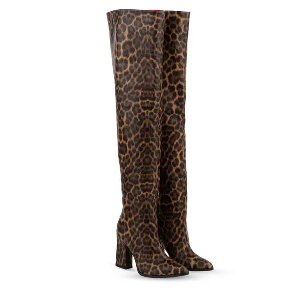 ROSAMUND MUIR LONDON Neutrals Roma Leopard Print Over Knee Boots - Brown