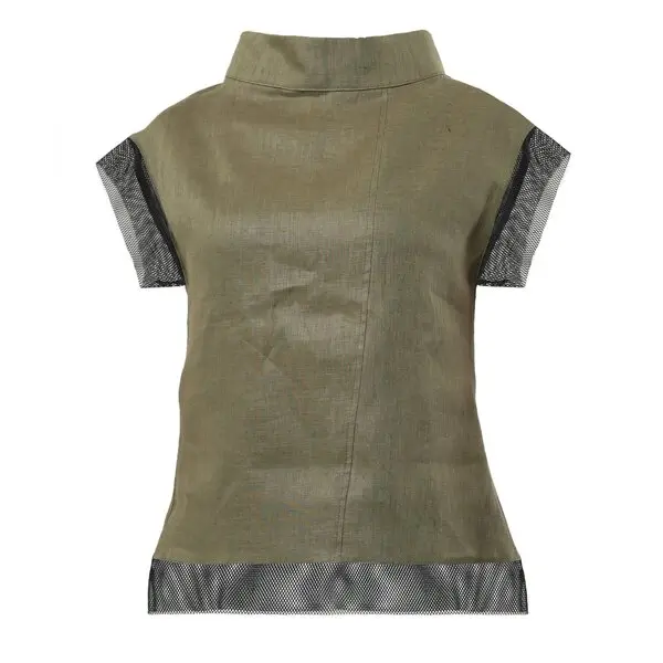 METAMORPHOZA Turtleneck Linen Top In Khaki - Yellow