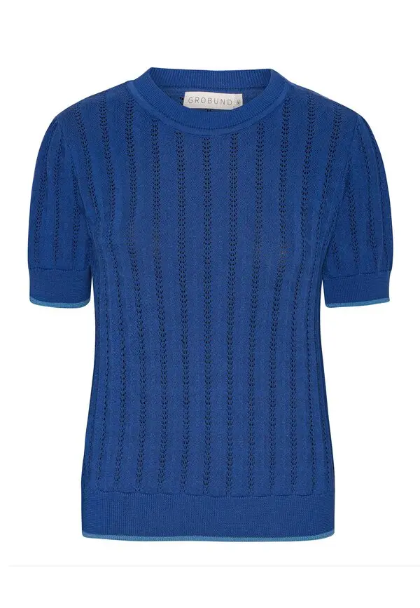 GROBUND Almine Tee – In Bright With Contrast Trim - Blue