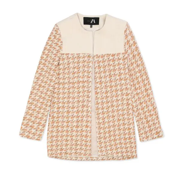 MADEBYZA Neutrals Contrasted Creme Houndstooth Jacket - Orange