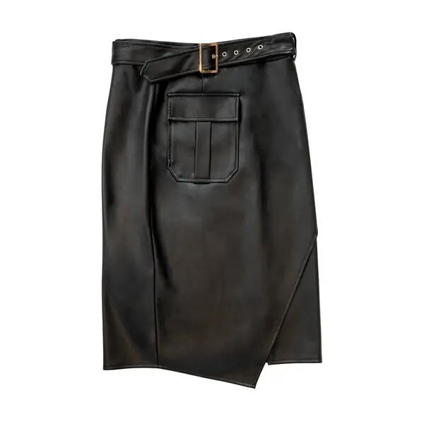 CIRCULAR PATH Vegan Leather Cargo Skirt - Black