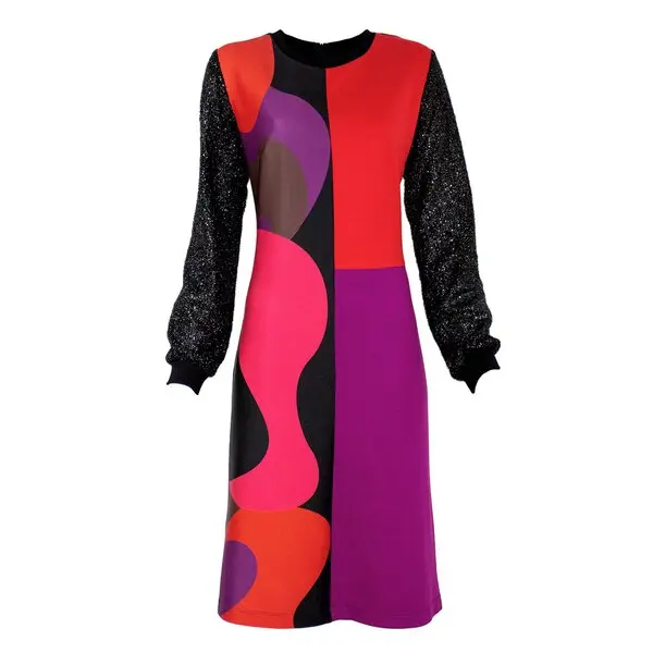 LALIPOP DESIGN Colorful & Abstract Design Patchwork Knit Viscose Dress - Black