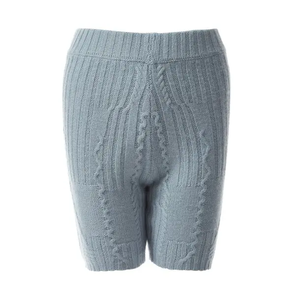 FULLY FASHIONING Fern Cable Wool Blend Knit Shorts - Blue
