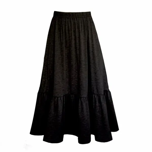 FROCK TALES Boho Gathered Midi Skirt With Pockets - Black