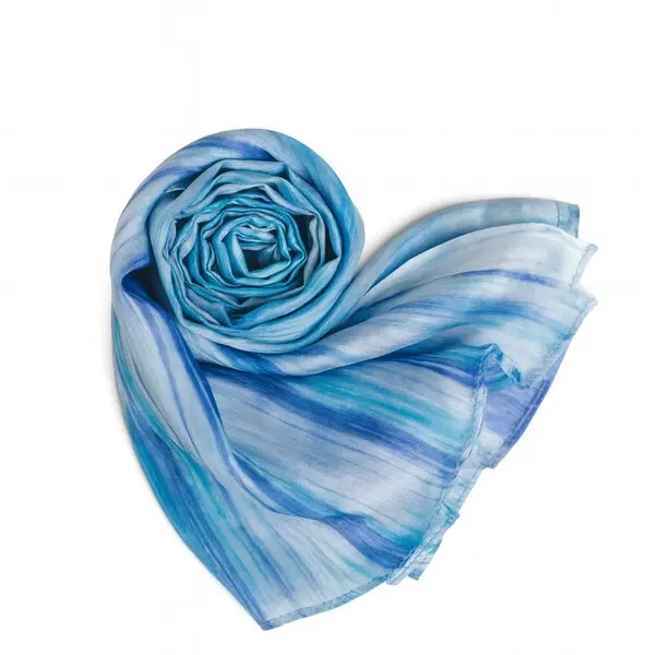 SILK AND BEARS Ocean Brushstroke Silk Scarf – Hand-dyed Mulberry Silk Shawl, Beach & Resort Wrap - Blue