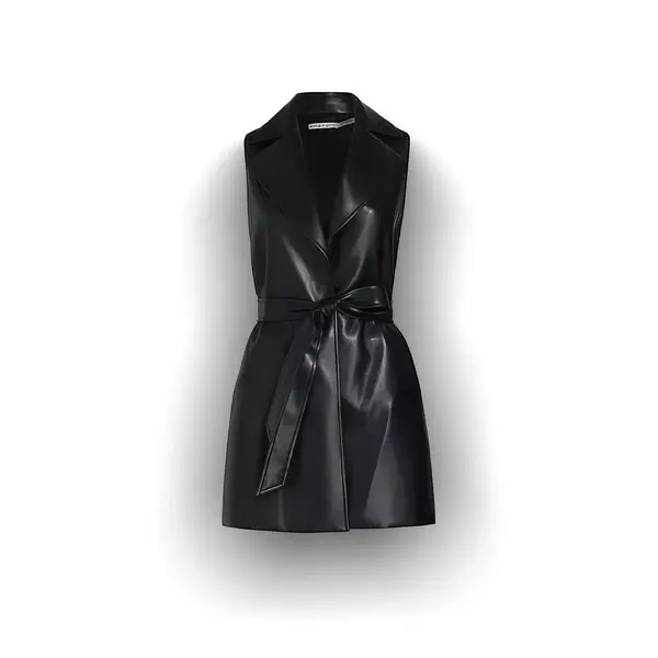 SANTE GRACE Vegan Leather Coat Dress/vest - Black